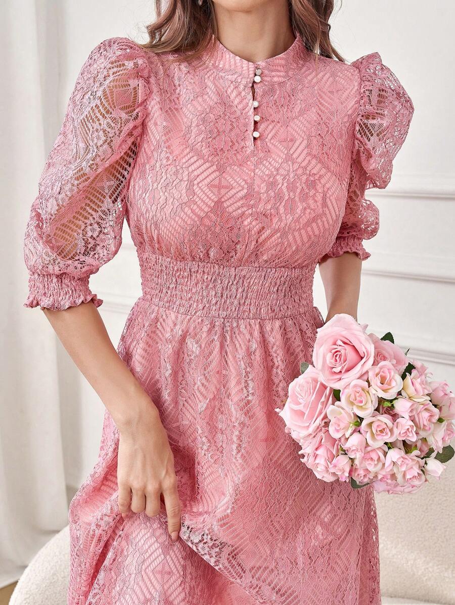 Modelyn Women's Fashion Solid Color Printed Mid-Sleeve Dress Maxi Women ...