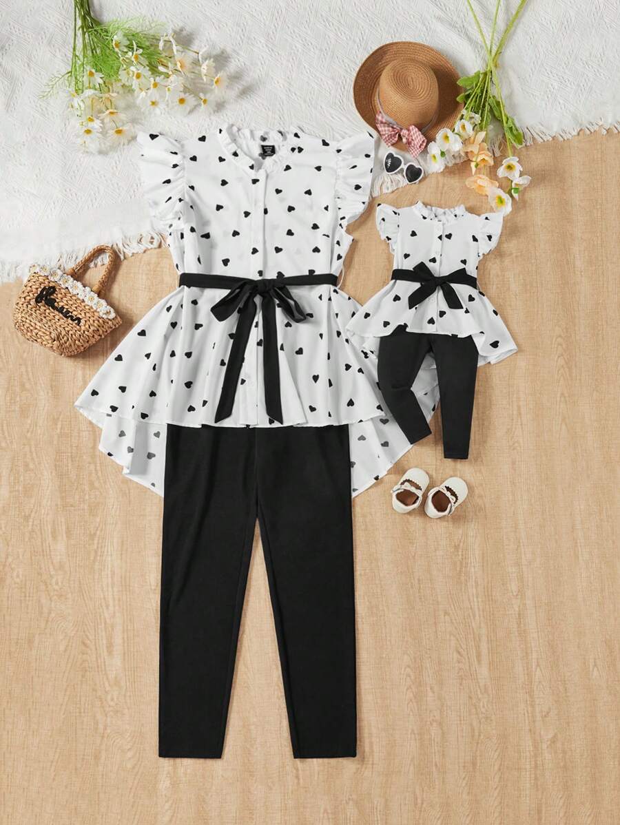SHEIN Baby Girl Mommy And Me Matching Polka Dot Ruffle Belted Casual ...