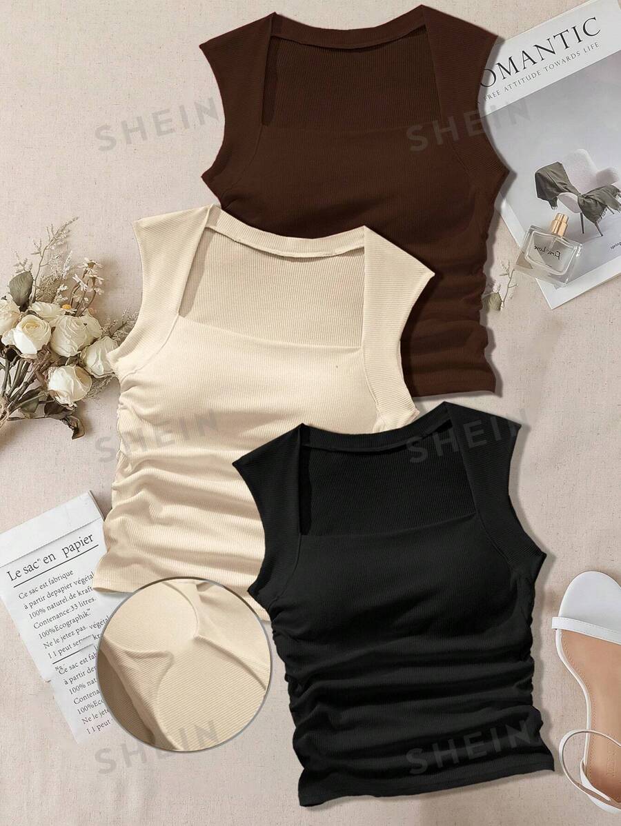 SHEIN EZwear 3pcs/Pack Padded Square Neck Bra-Free Slim-Fit Women's ...