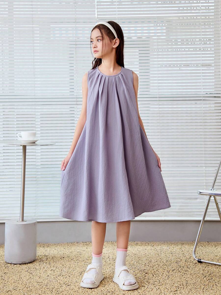 SHEIN Tween Girl Loose Fit Cute Splice Tank Dress With Round Neckline ...