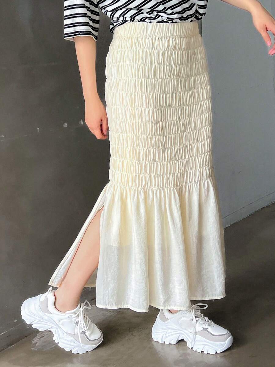 FRIFUL Damen Raffungen Design Schlitz Fischschwanz Rock Herbst Röcke ...