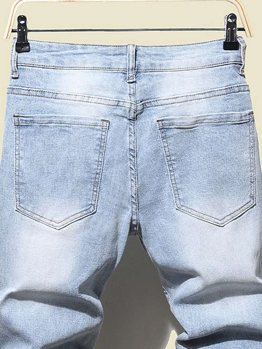 Manfinity EMRG Men'S Water Washed Jeans With Letter Print And Frayed ...