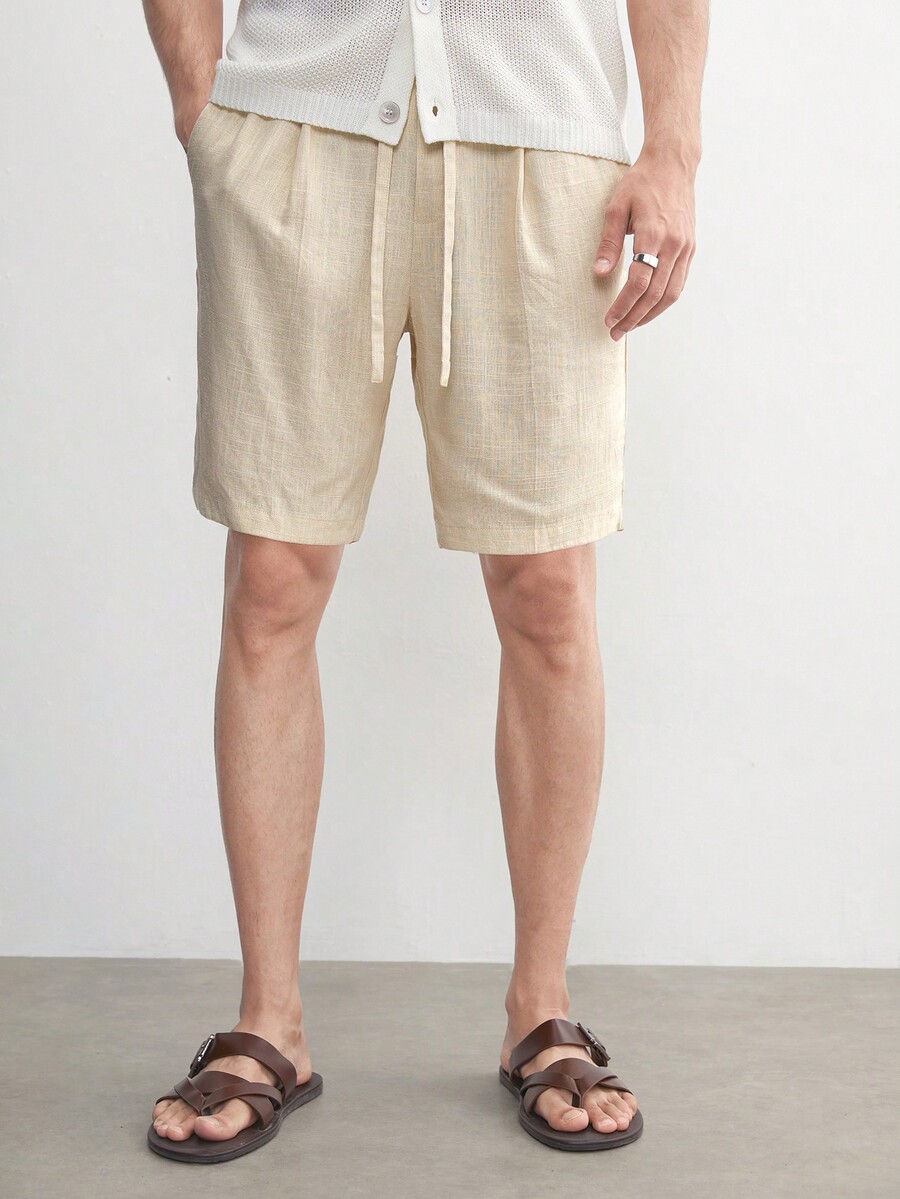 AKNOTIC Business Casual 麻と竹糸で編まれたビジネスカジュアルのレギュラーフィット短パン、男性用、夏に最適、ドロー ...