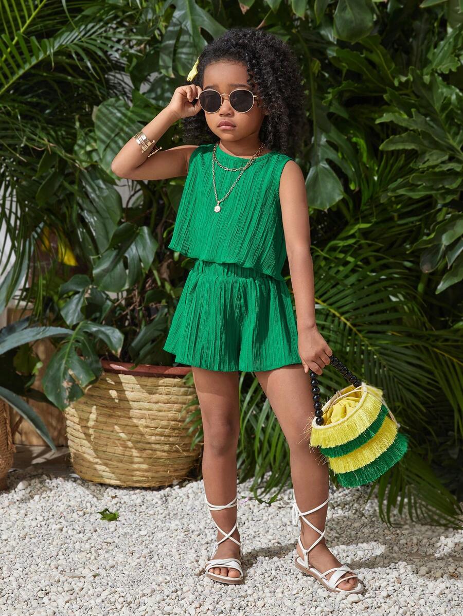 SHEIN SLAYR KIDS Young Girl Woven Solid Color Round Neck Sleeveless Top ...