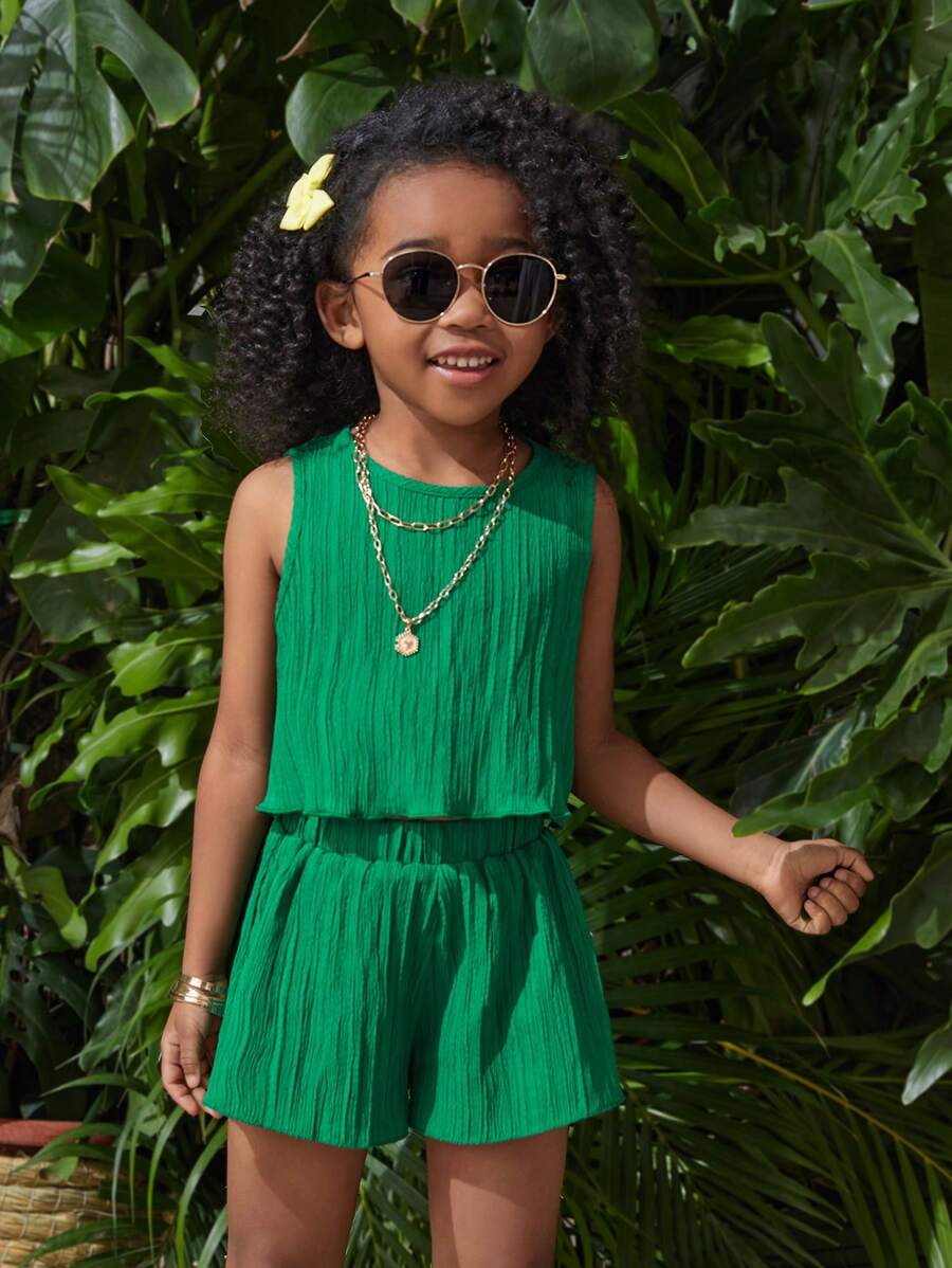 SHEIN SLAYR KIDS Young Girl Woven Solid Color Round Neck Sleeveless Top ...