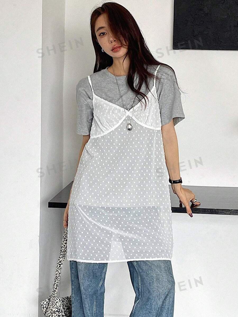 DAZY Women's Swiss Dot Mesh Sheer Spaghetti Strap Dress | SHEIN EUR