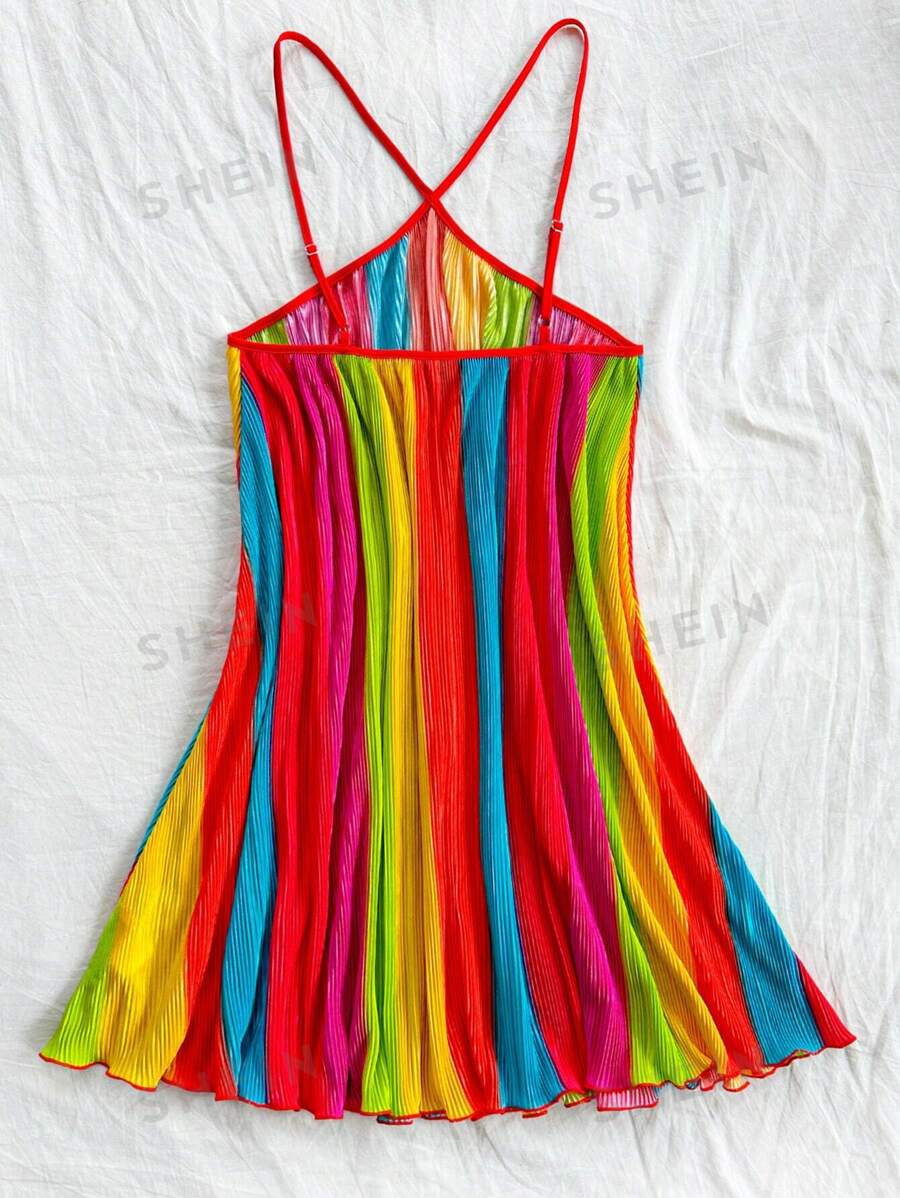 SHEIN WYWH Women's Holiday Summer Striped Casual-Fitting A-Line Pleated ...