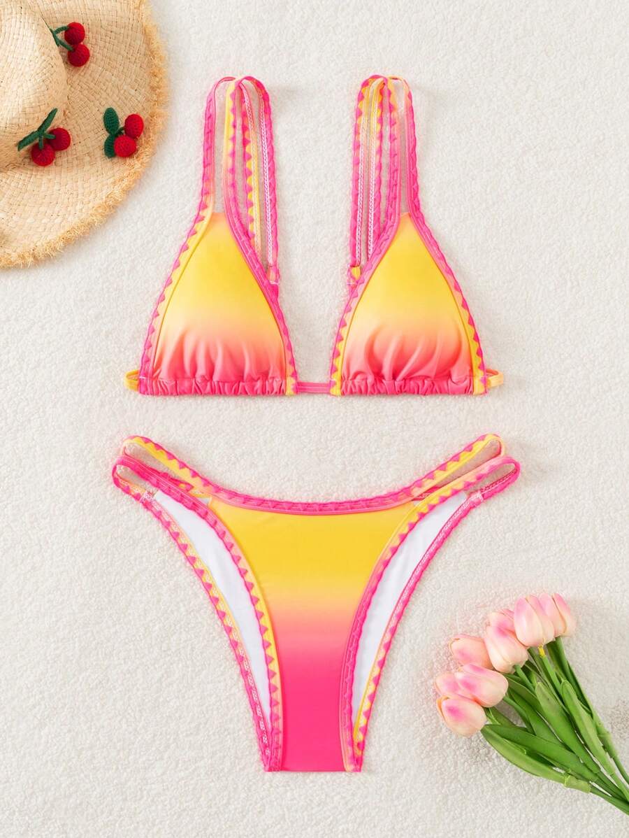 SHEIN VCAY Women's Summer Beach Gradient Color Sexy Bikini Set | SHEIN UK