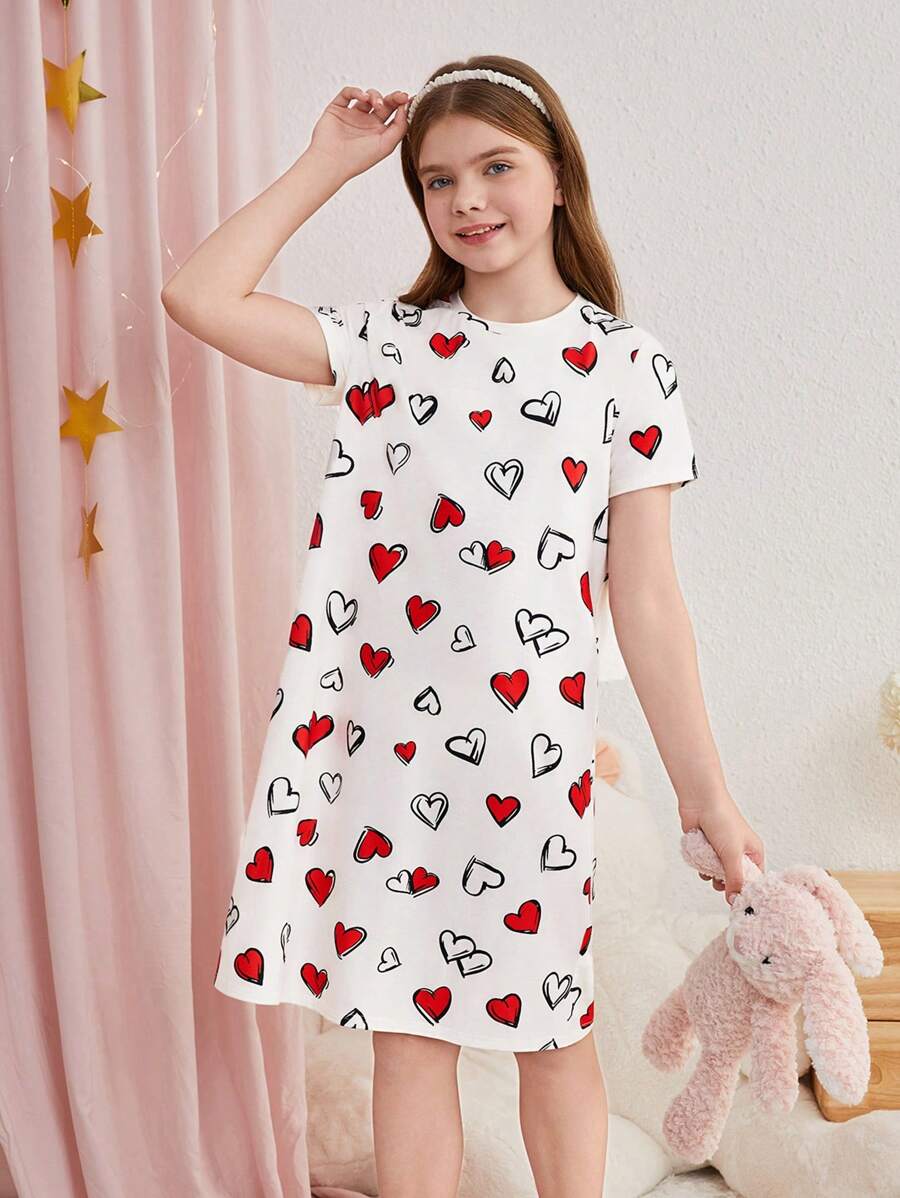 SHEIN Tween Girl Cute Casual Short Sleeve Flame Retardant Sleep Shirt ...