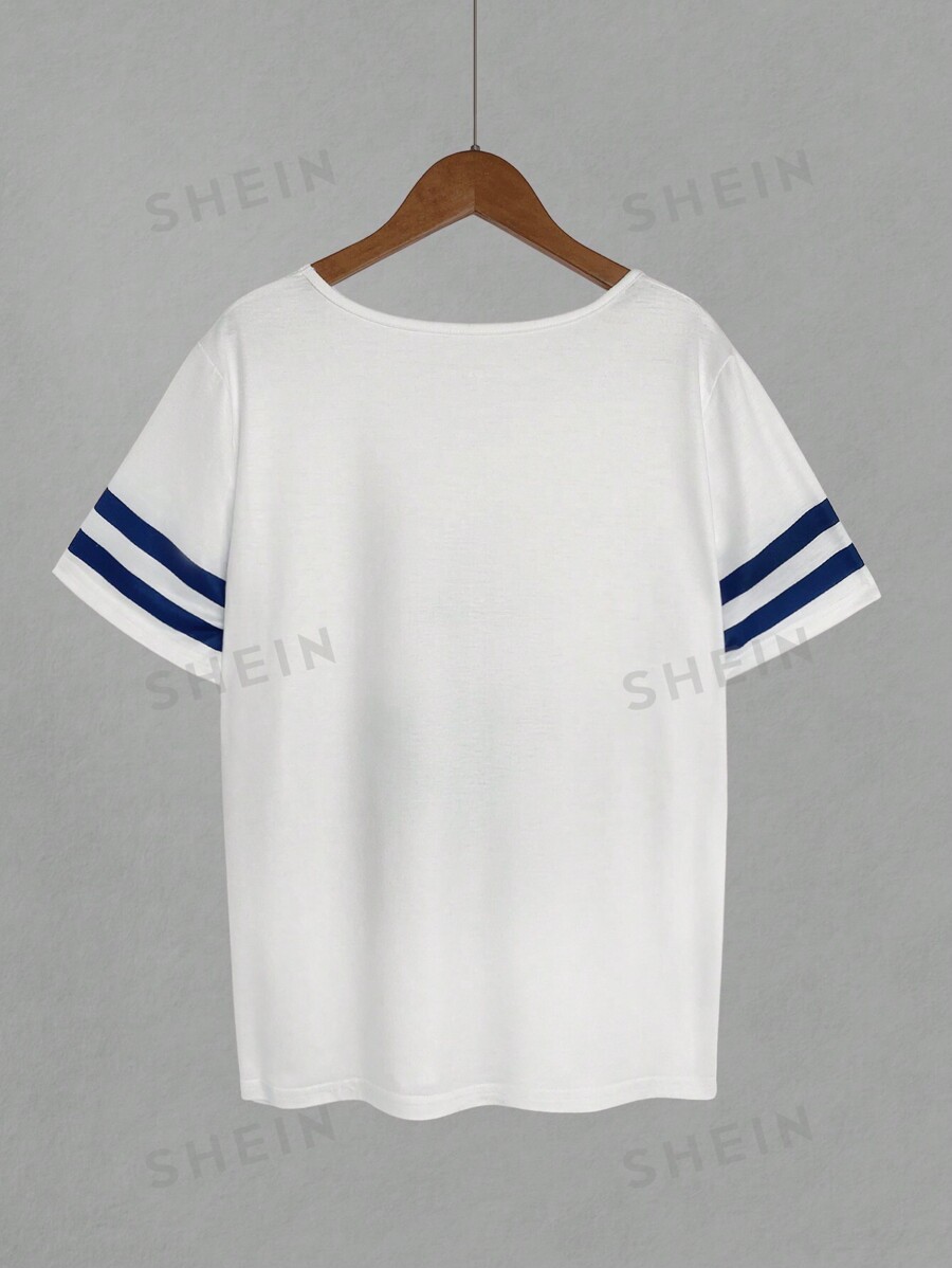 SHEIN LUNE Camiseta A Rayas Con Estampado De Ancla Y Colisión De ...