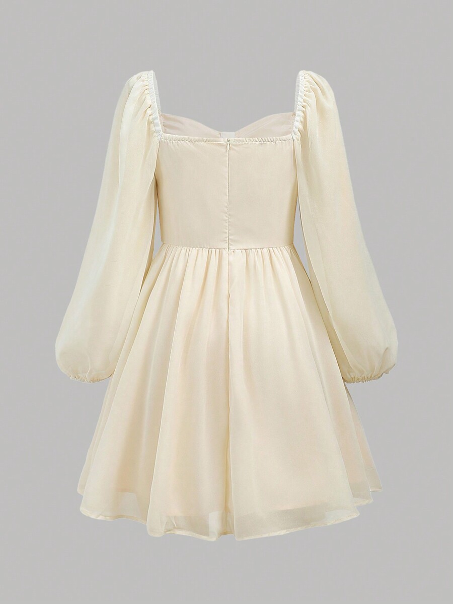 SHEIN Teen Girl Sweetheart Neck Ruched Bust Lantern Sleeve Dress | SHEIN USA
