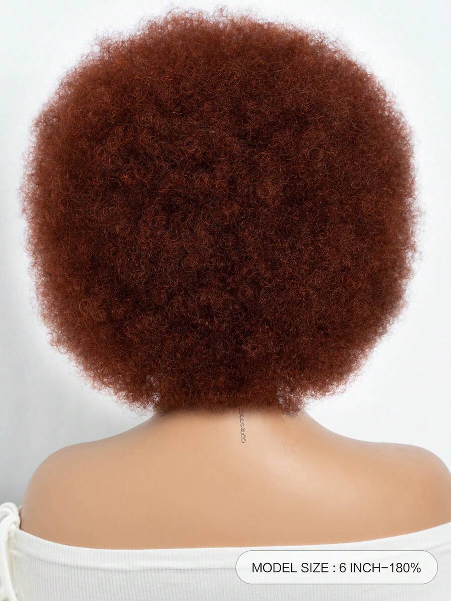 Afro Wig Human Hair Short Afro Kinky Curly Wig With Bangs Reddish Brown ...