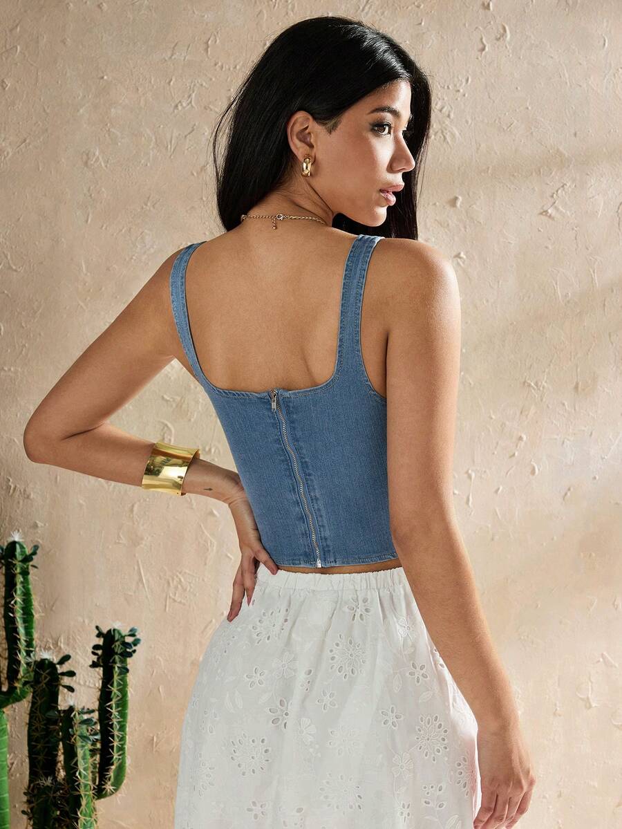 Forever 21 Versatile Y2K Sexy Vintage Denim Washed Sleeveless Top | SHEIN USA