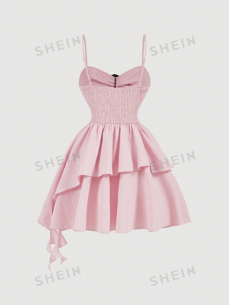 SHEIN MOD Vestido curto multicamadas com bainha assimétrica, cintura ...