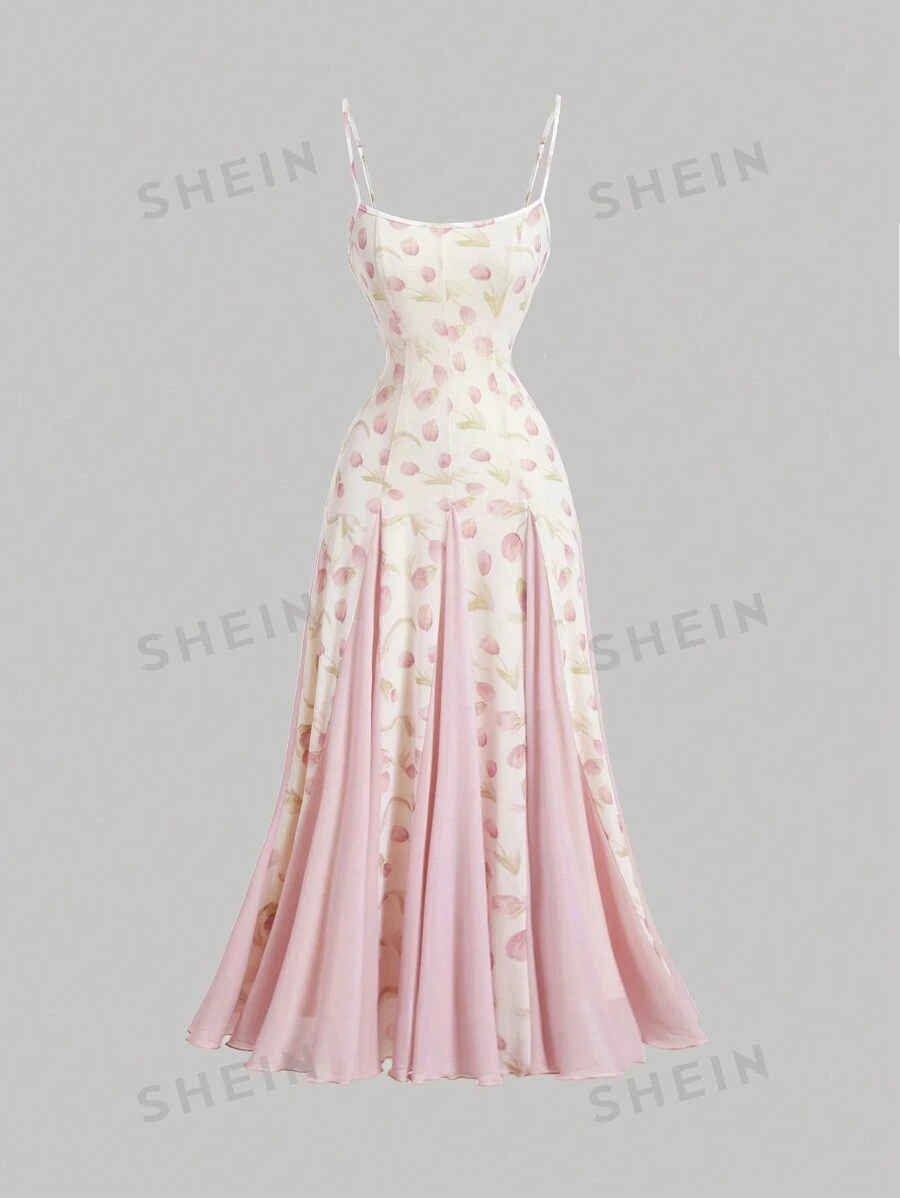 SHEIN MOD Plus Size Women's Tulip Printed Pink Maxi Sun Dress, Summer ...