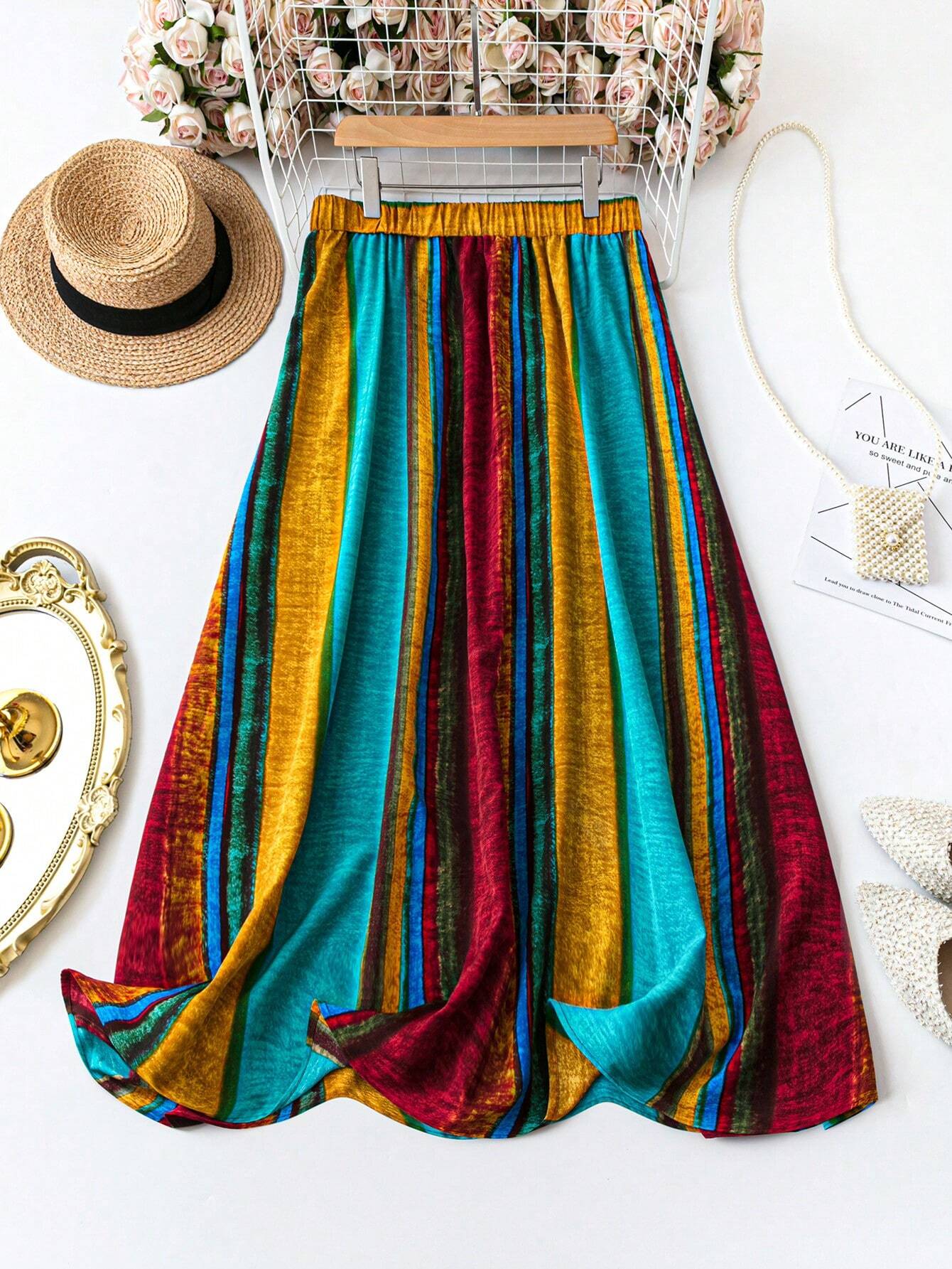 SHEIN Clasi Summer Linen Striped Plus Size Skirt Country Concert Outfit ...