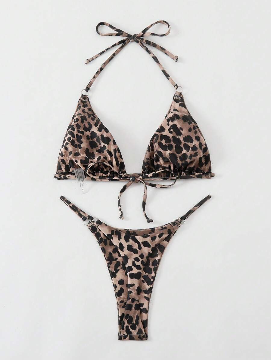 Swim Vcay 2pcs Women Leopard Print Bikini Set, Random Printed Summer ...