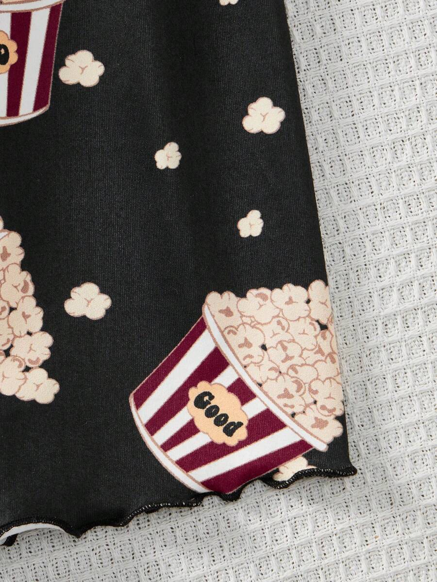 SHEIN Teen Girl Cute And Simple Popcorn Patterned Tank Top And Shorts ...