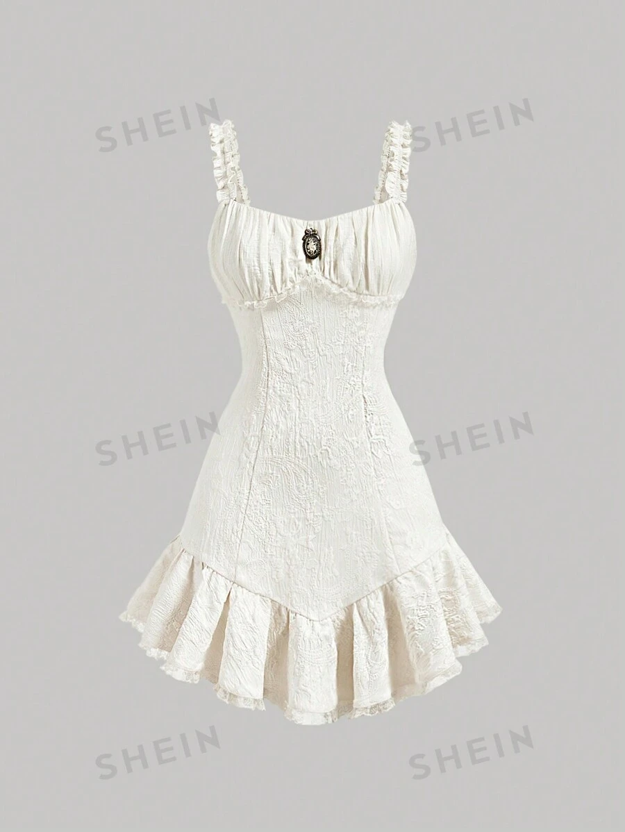 SHEIN MOD Cream Apricot Vintage Bodycon Mini Dress With Pleats, Court ...