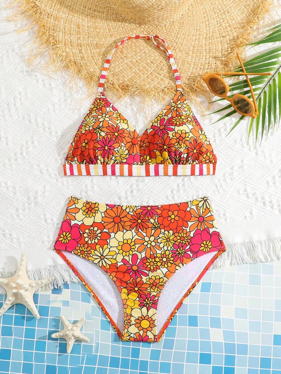 Tween Girl Sunflower Printed Swimsuit Set | SHEIN USA