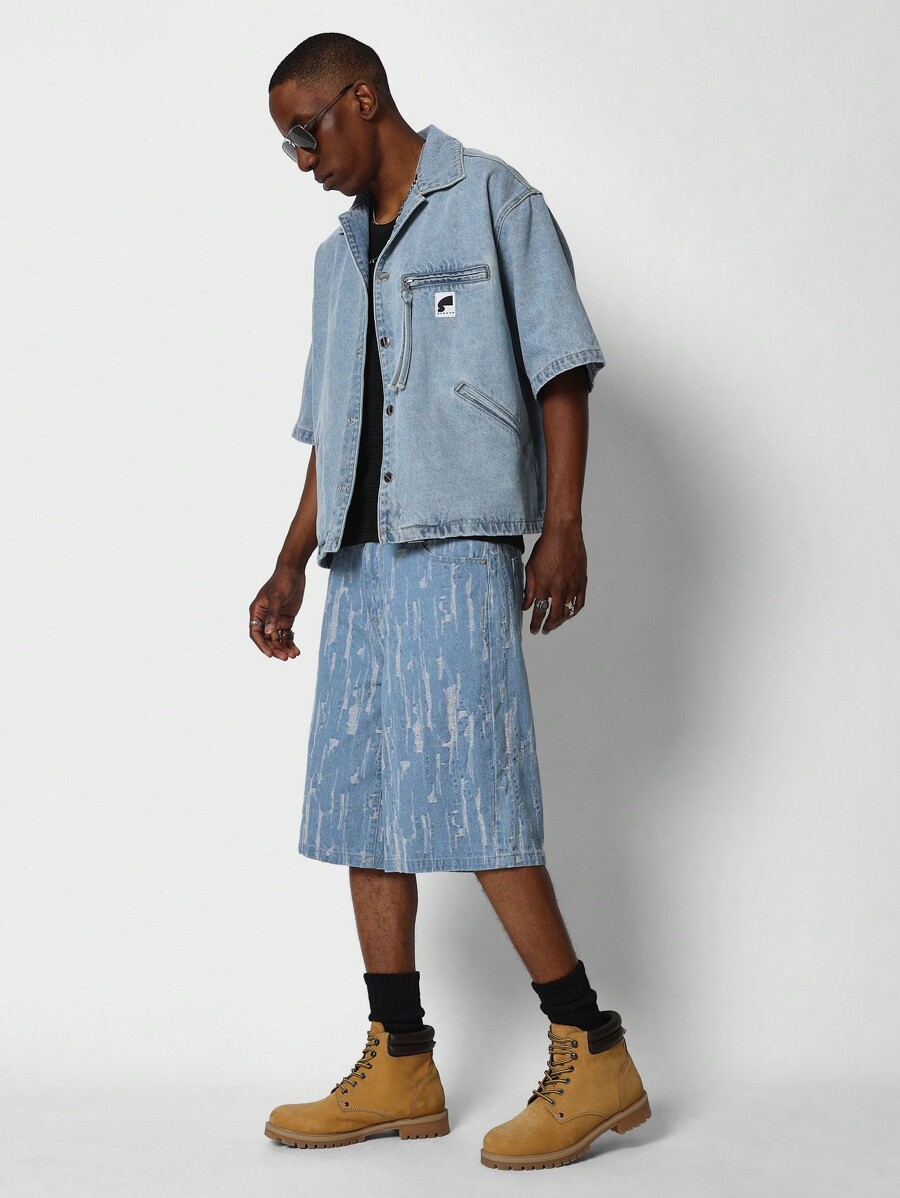 SUMWON Denim Jorts With Distressing | SHEIN USA