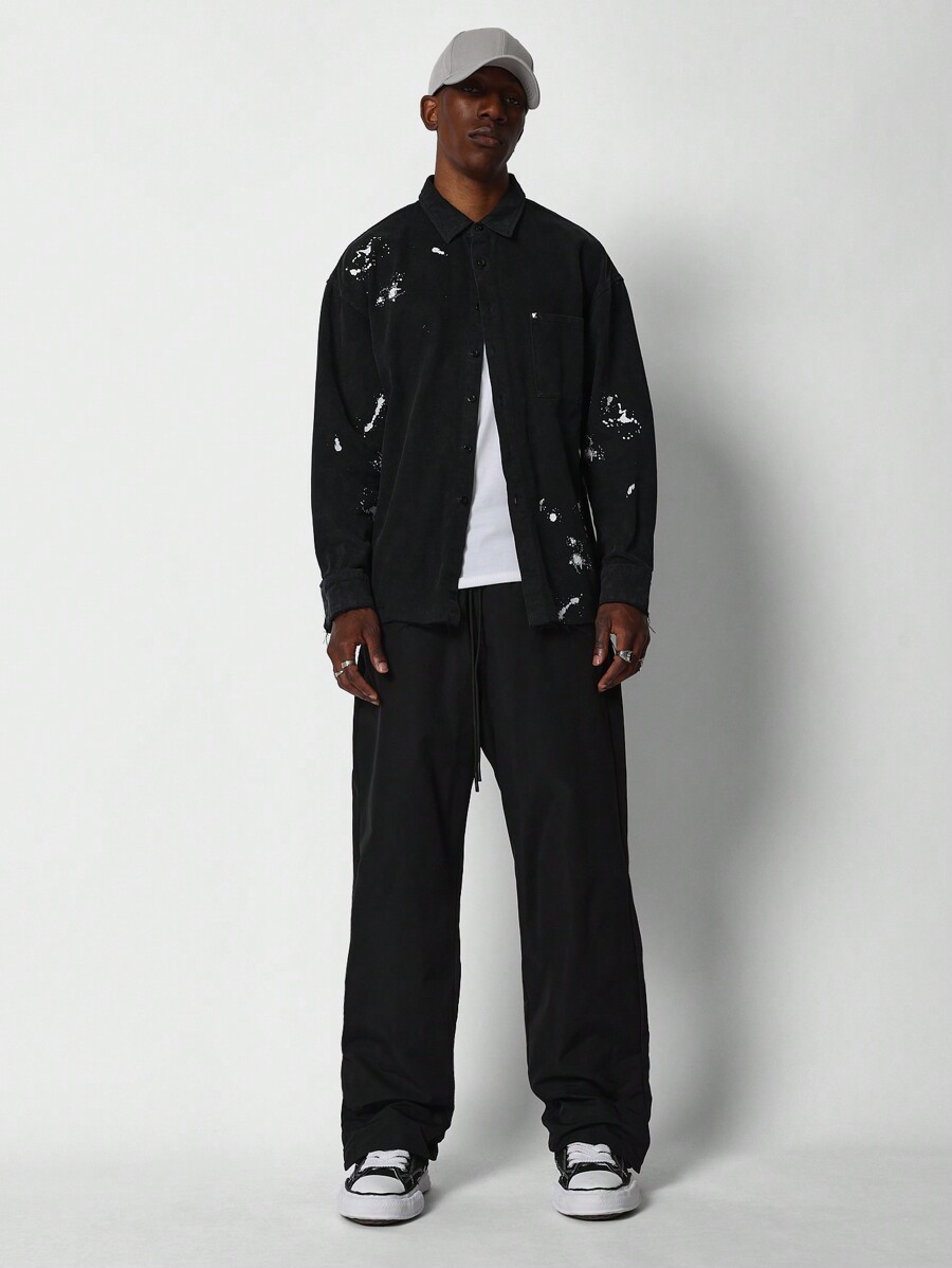 SUMWON Denim Jacket With Gothic Splash Paint Print And Back Embroidery ...