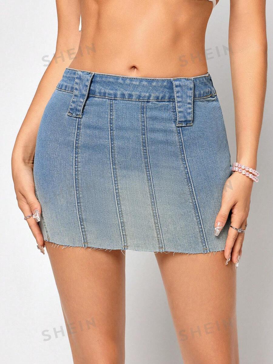 SHEIN ICON Summer Vintage Graded Slim Fit Mini Denim Mini Skirt | SHEIN UK