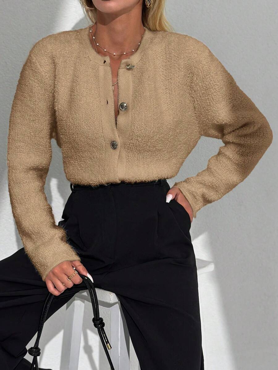 Solid Button Front Cardigan | SHEIN USA