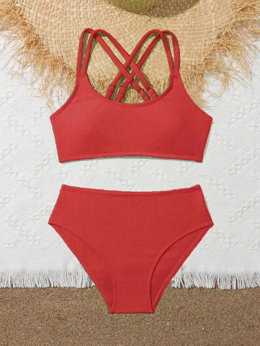 Tween Girl Red Bikini Set, Two-Piece Bikini Set With Crossed Straps And ... Tween Girl Red Bikini Set, Two-Piece Bikini Set With Crossed Straps And ...