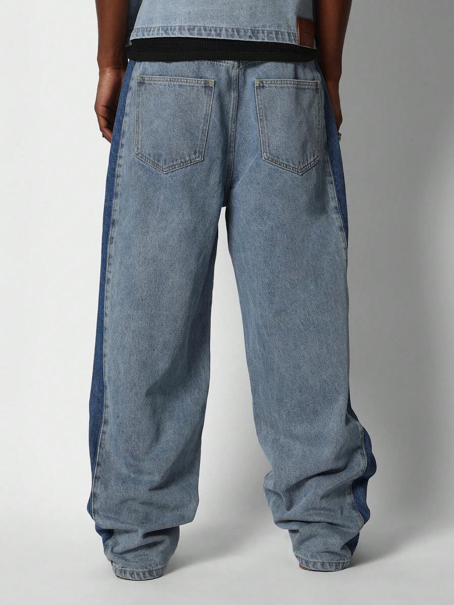 SUMWON Loose Fit Baggy Colour Block Jeans With Patch Pocket And Side ...