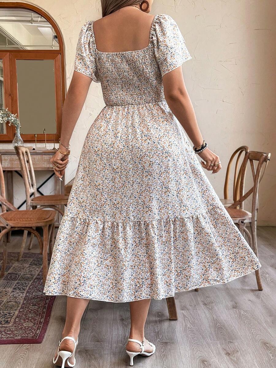 Breezaya Plus Size Vacation/Leisure Ditsy Floral Print Dress With Cinched Waist Maxi Women ...