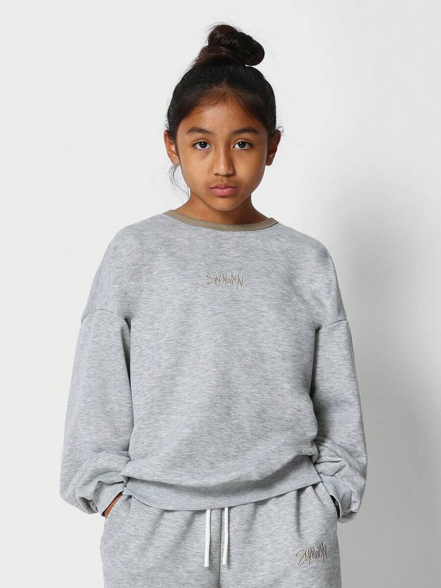 SUMWON Tween Girls Crew Sweatshirt And Short With Logo Embroidery 2 ...