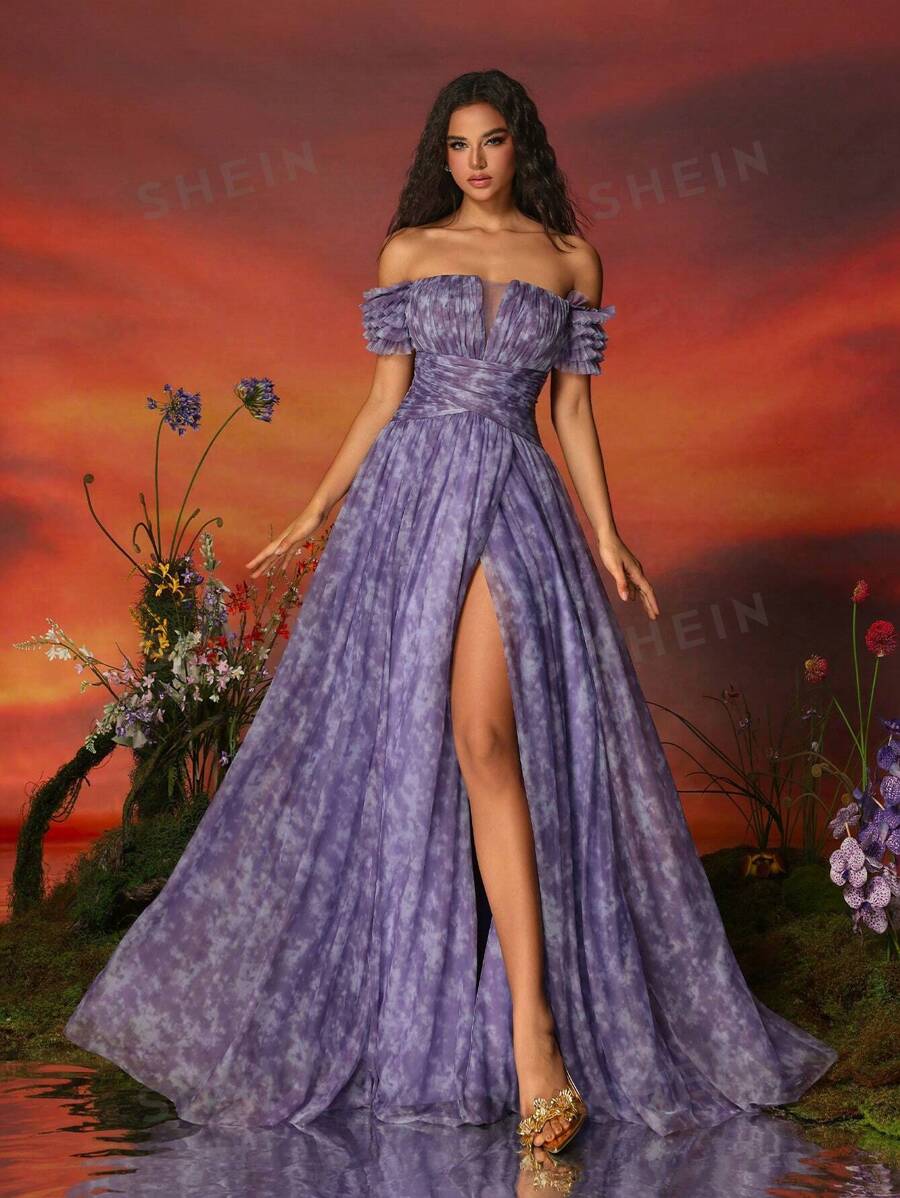 VIPGIRL Off-Shoulder Mesh Elegant Women's Party Dress With Split Up To ...