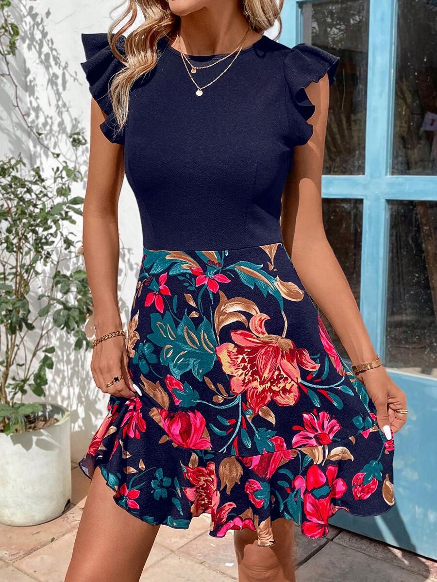 SHEIN Clasi Ladies' Round Neck Floral Print Spring Dress | SHEIN UK