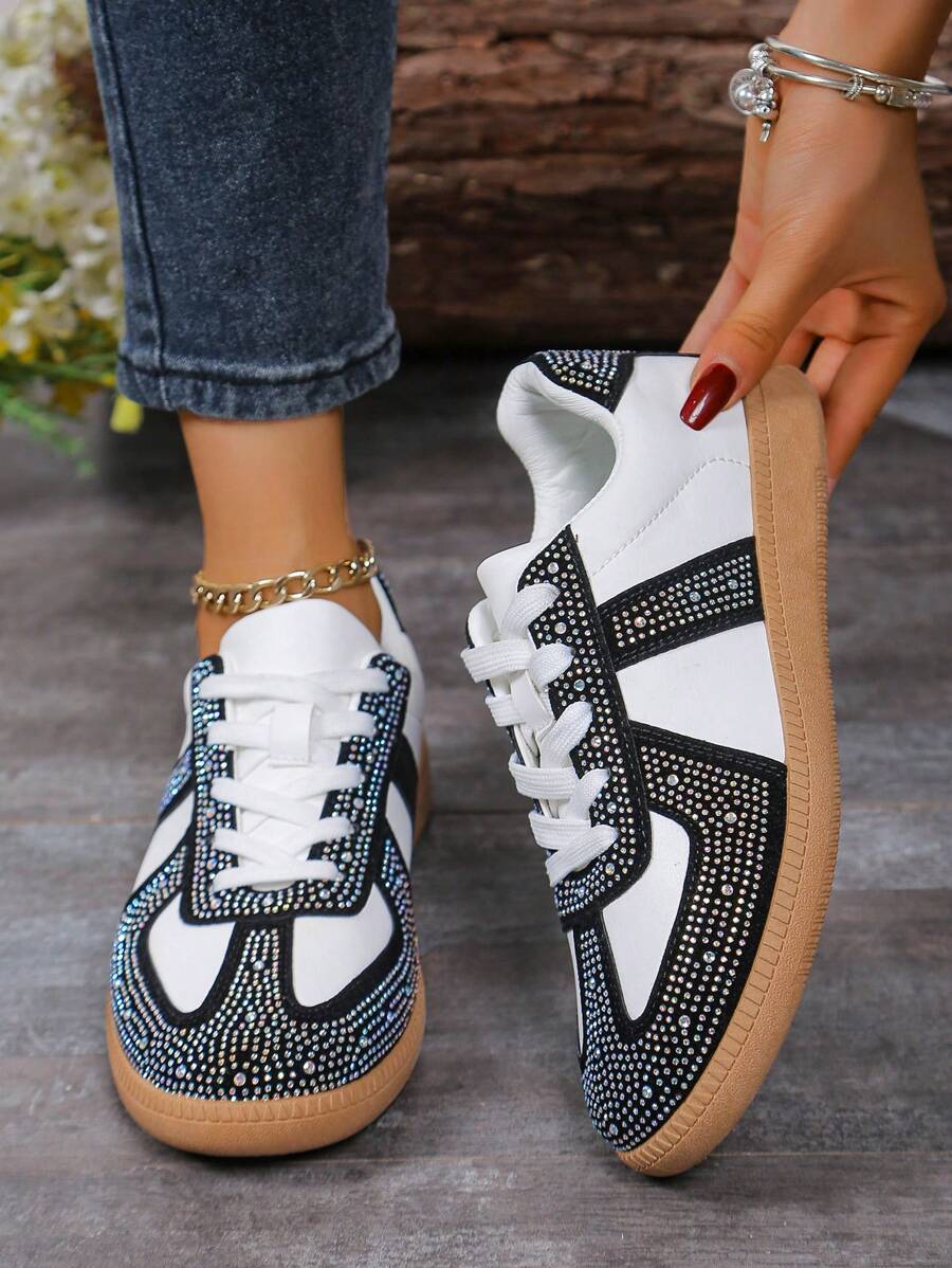 Women's Trendy Lace-Up Color-Blocked Sports Shoes Decorated With ...