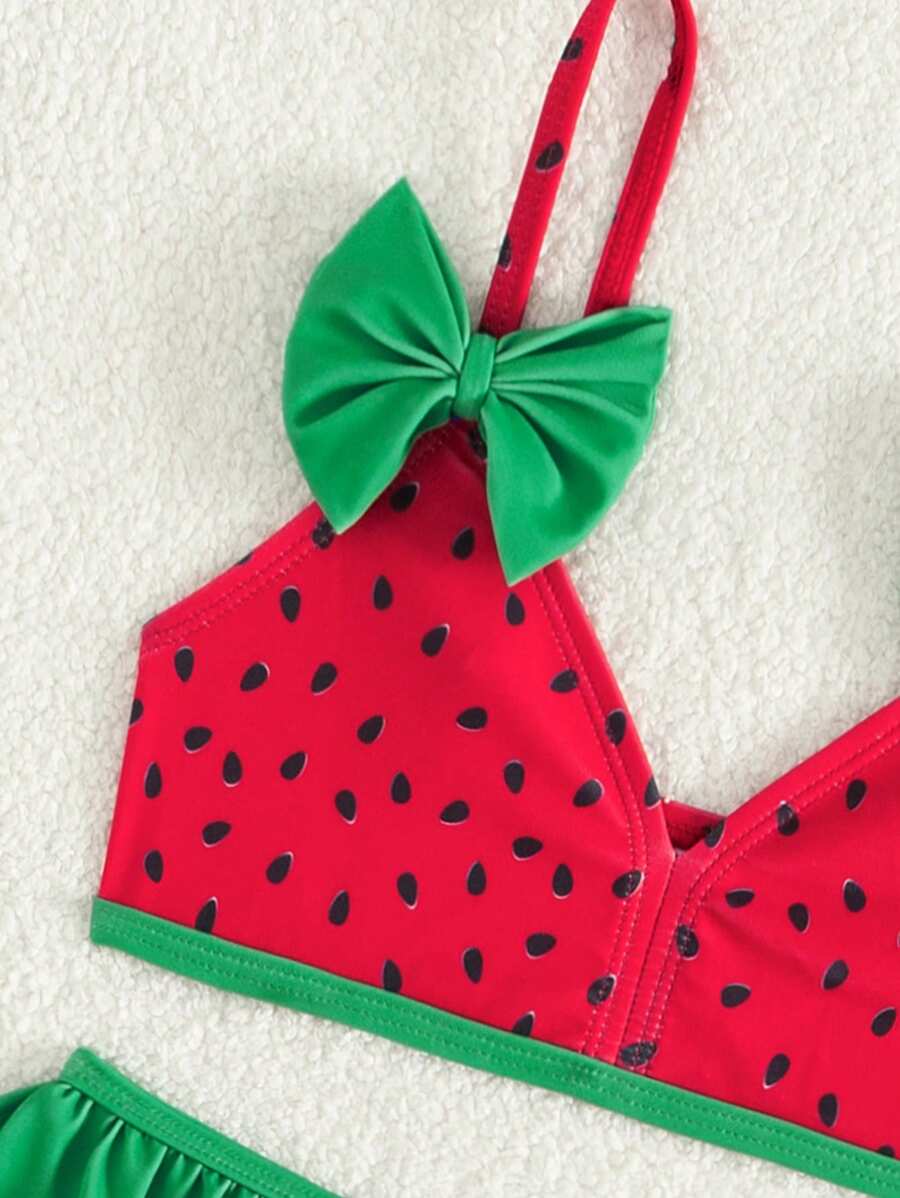 Young Girls' Summer Beach Watermelon Themed Printed Bikini Set With ...