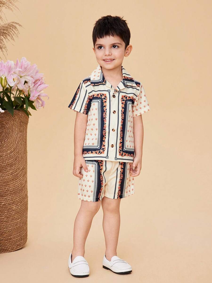 SHEIN 2pcs/Set Young Boys Elements Casual And Comfortable Short Sleeve Outfit For Summer ...