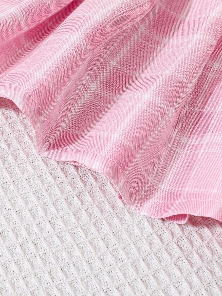 Baby Girl Pink Gingham Fabric Pleated Skirt, Summer Daily Casual Cute ...