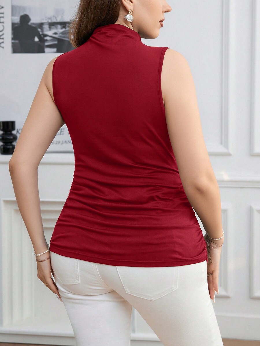 SHEIN Clasi Plus Size Ruched Slim Fit Stand Collar Tank Top Concert ...