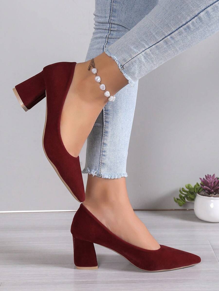 Minimalist Pointed Toe Chunky High Heel Shoes, Sexy And Slimming, Red ...