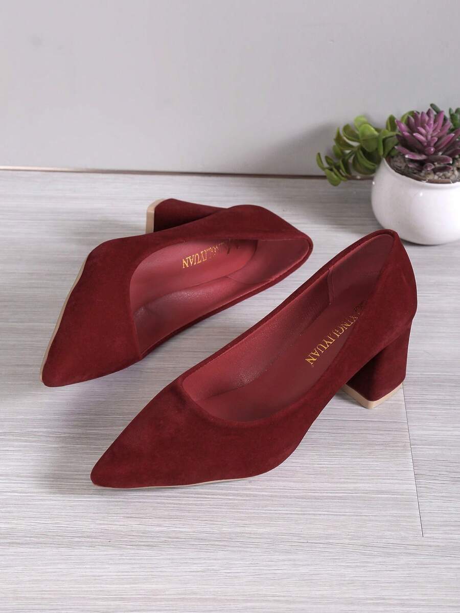Minimalist Pointed Toe Chunky High Heel Shoes, Sexy And Slimming, Red ...
