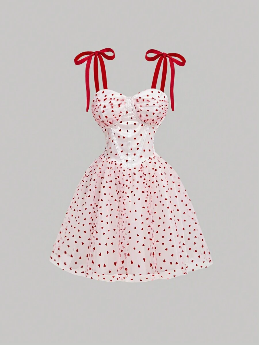 SHEIN MOD Vintage Romantic Heart Shaped Multi-Layered Mesh Ribbon Slim ...