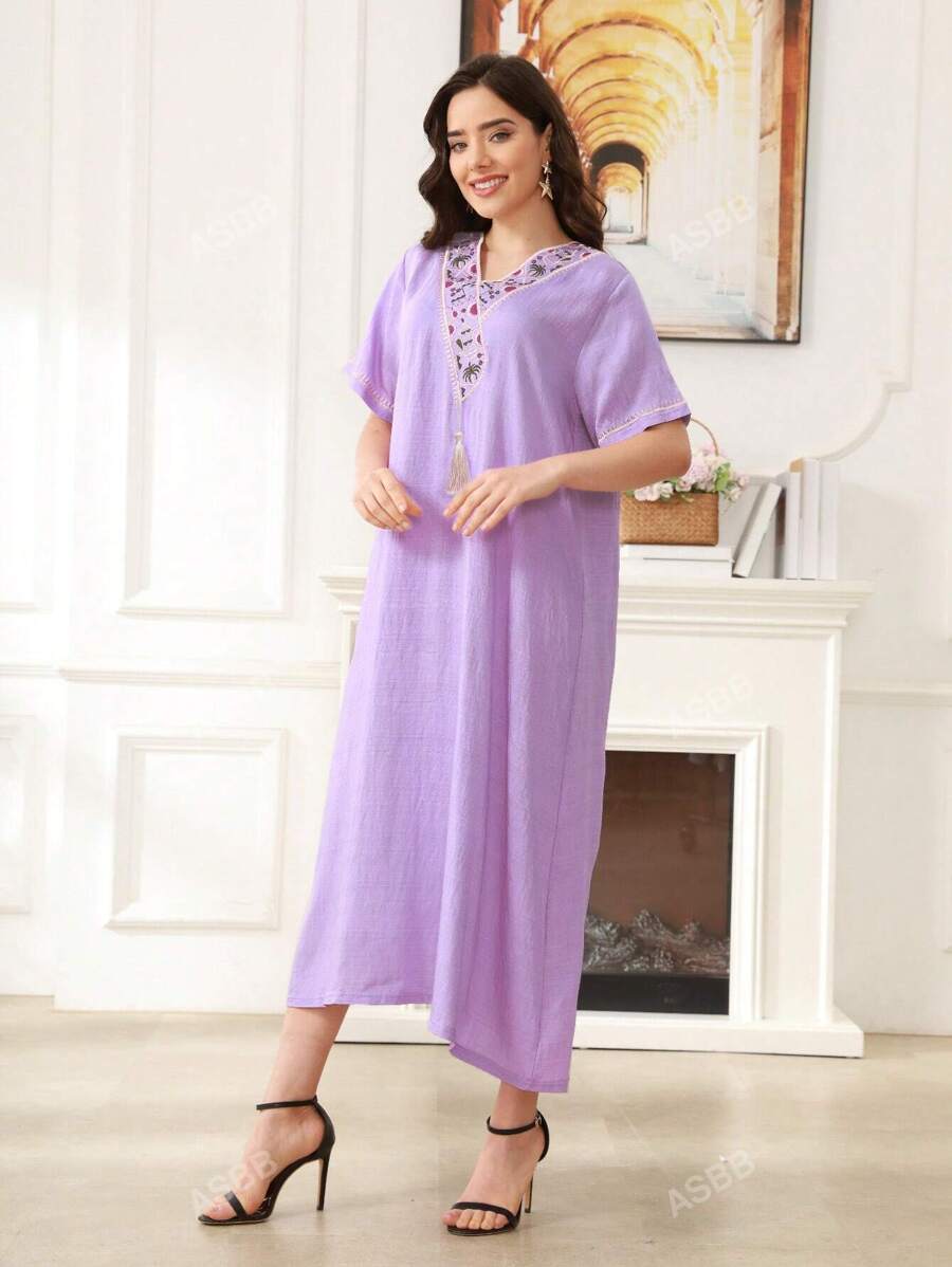 Ramadan Embroidered Arabic Style Elegant Dress Jalabia, Tassels, Spring ...