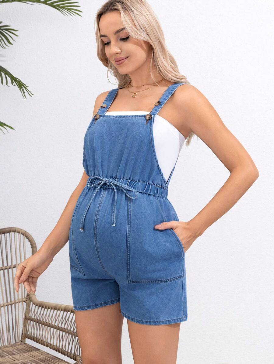 SHEIN Maternity Denim Overalls, Casual Fit Short Length With Adjustable ...