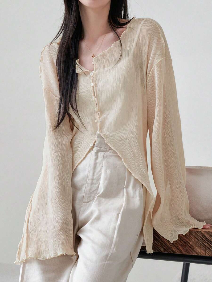 DAZY Camisa de mujer de gasa texturizada de estilo casual de negocios ...