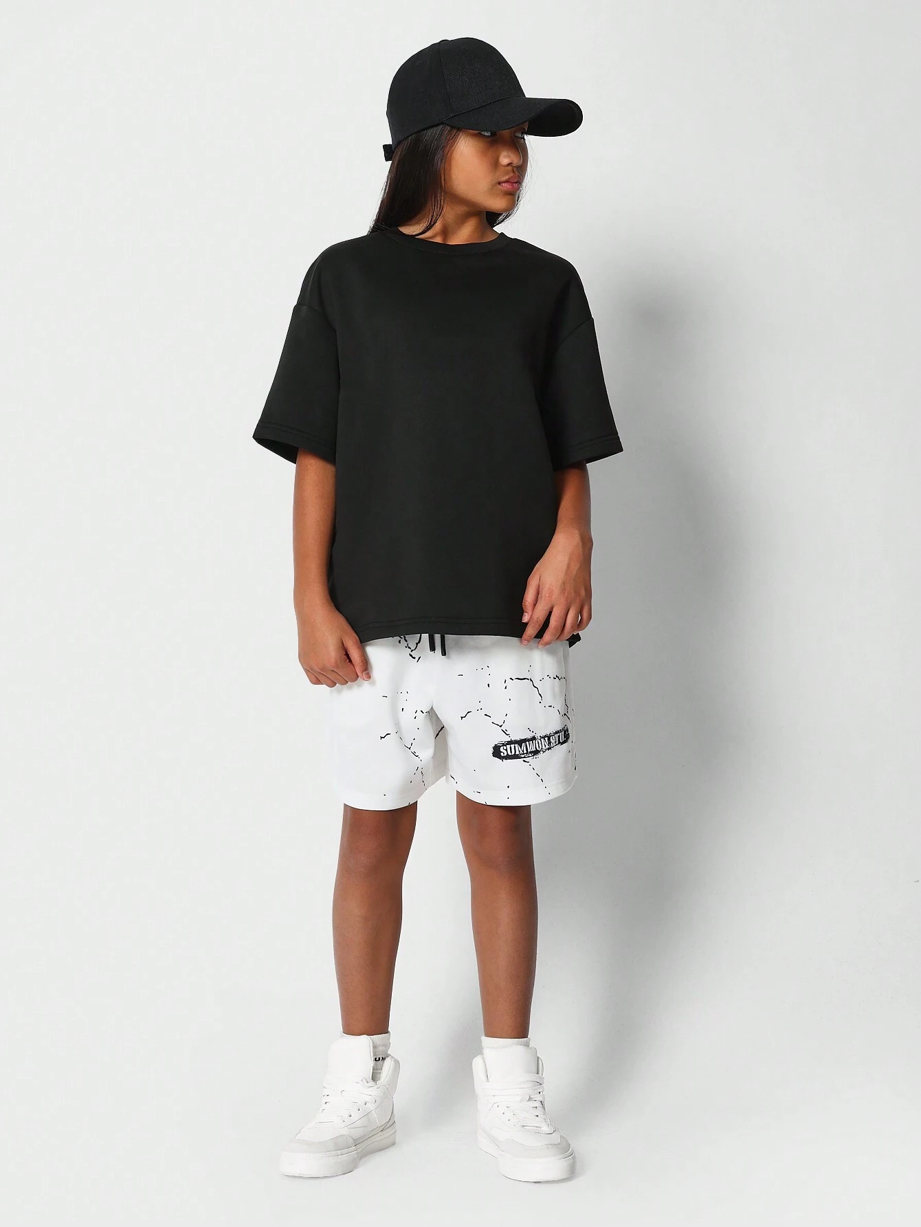 SUMWON Tween Girls Shorts WIth All Over Marble Print Back To School | SHEIN