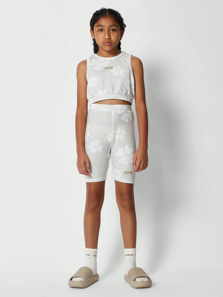 SUMWON Tween Girls Tank Top And Biker Short With All Over Floral Print ...