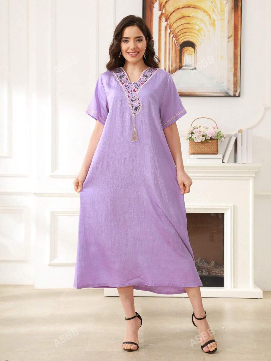 Ramadan Embroidered Arabic Style Elegant Dress Jalabia, Tassels, Spring ...