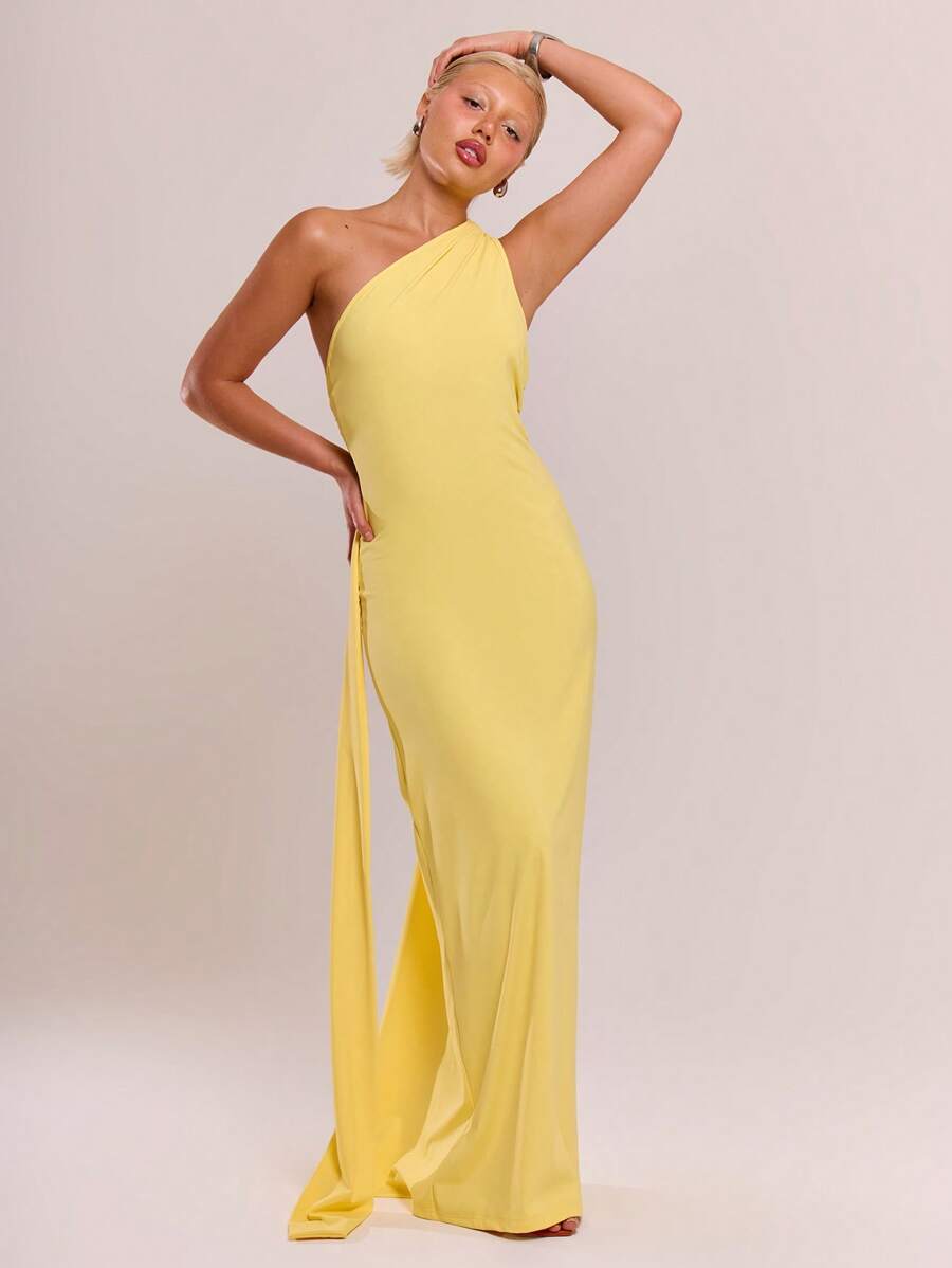 MUSERA Robe maxi asymétrique avec détail d'anneau coulissant, élégante ...