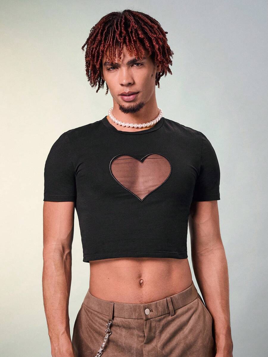 FeverCity Men's Slim Fit Short Sleeve T-Shirt With Heart-Shaped Cutouts ...